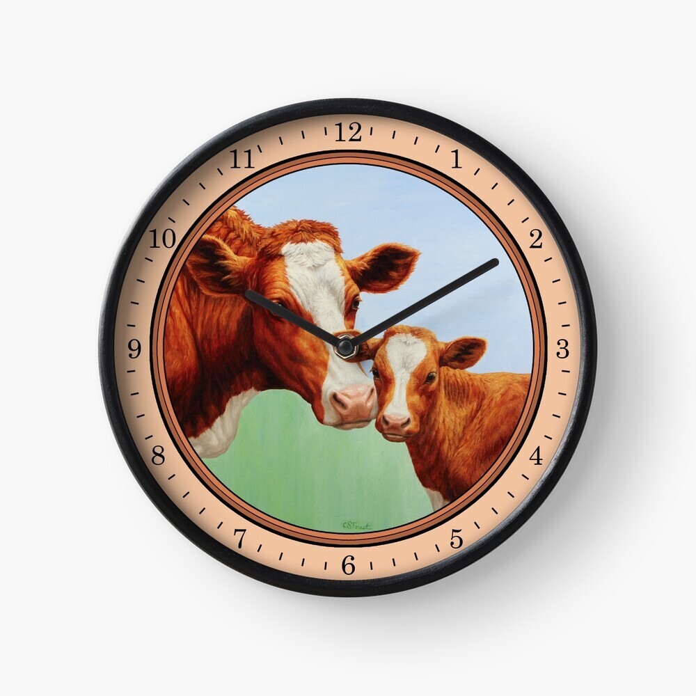 (Mother Guernsey Cow and Cute Calf=8607) Wall Clock 12 Inch Funny ...