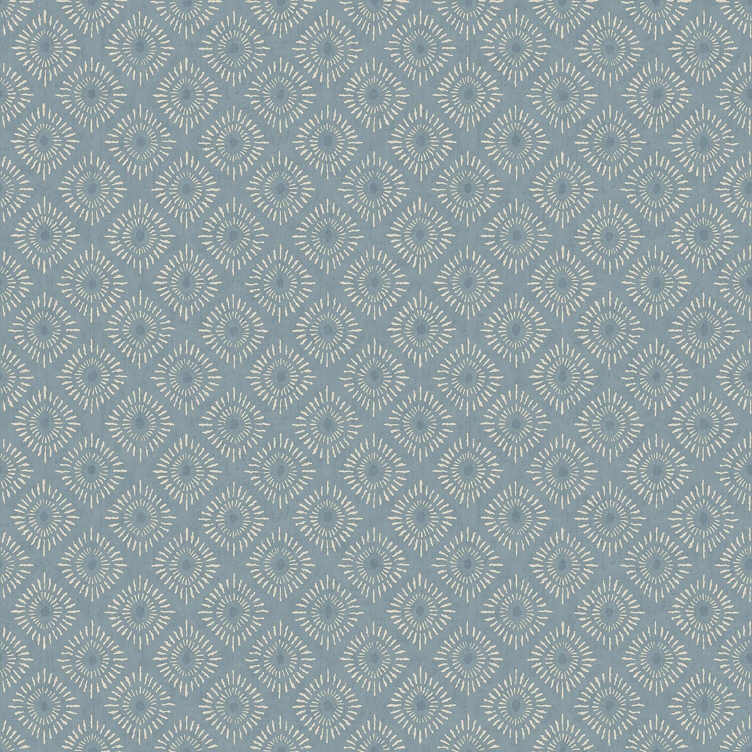 Holden Decor Indian Sunburst Blue Wallpaper Metallic Silver Effect ...