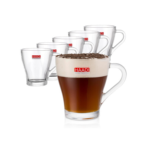 HAADI Glass Coffee Mugs for Hot & Cold Drinks Set of 6 Clear Tea Cup on ...
