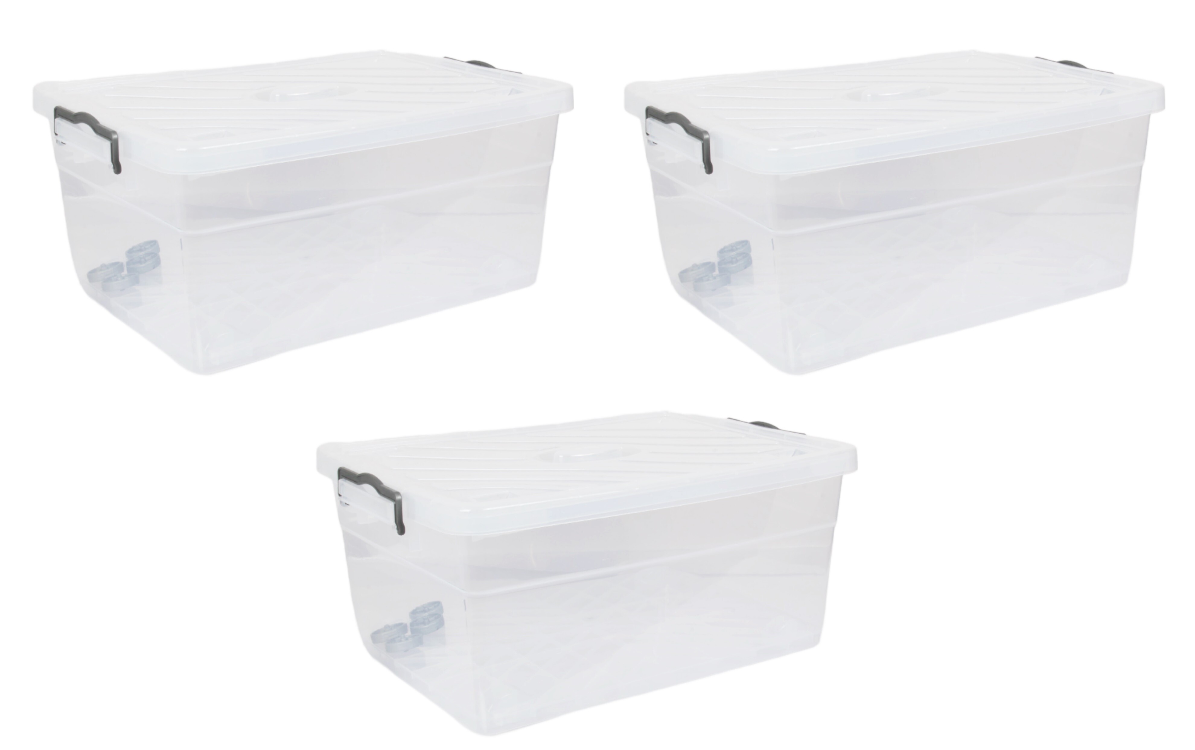 40 Litre Storage Box with Wheels & Lockable Lid. Set of 3. Stackable ...