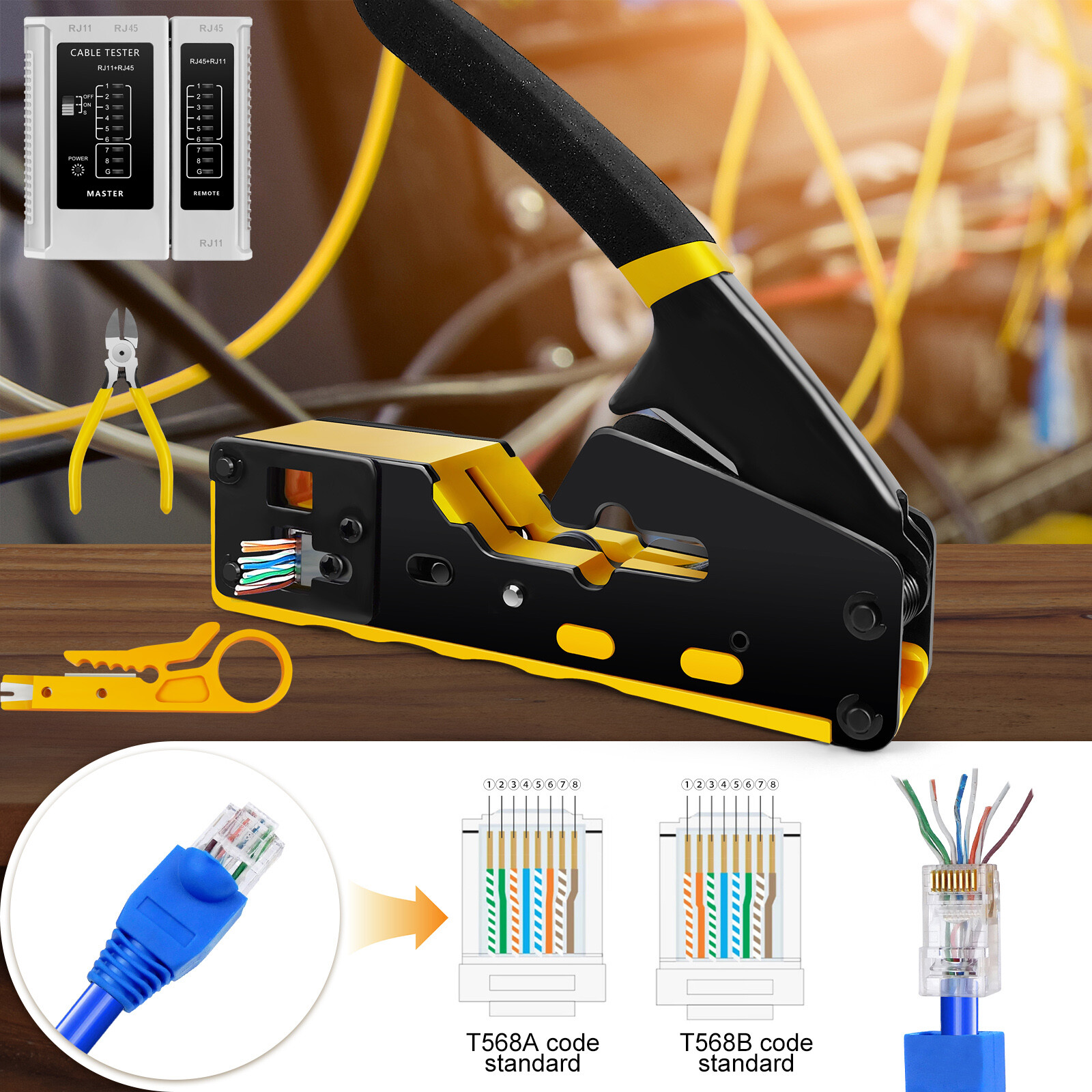 Pass Through RJ45 Crimp Tool Kit Ethernet Crimper Cat5 Cat6 Crimping ...