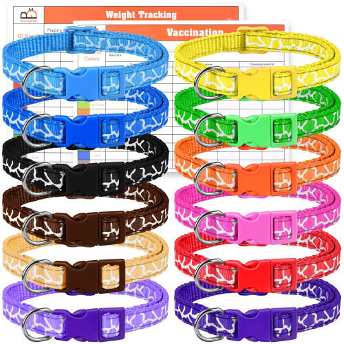 GAMUDA Puppy Litter Collars - Super Soft Nylon Whelping Puppy Collars - Adjustable Litter ...
