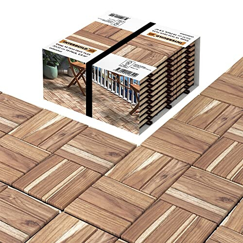 Interbuild Teak Hardwood Interlocking Patio Deck Tiles, 12" ?12" (Pack ...