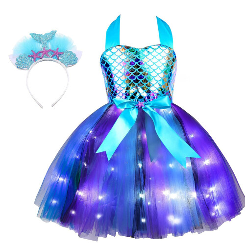 Davsolly Mermaid Costume for Girls Led Light Up Mermaid Princess Tutu ...