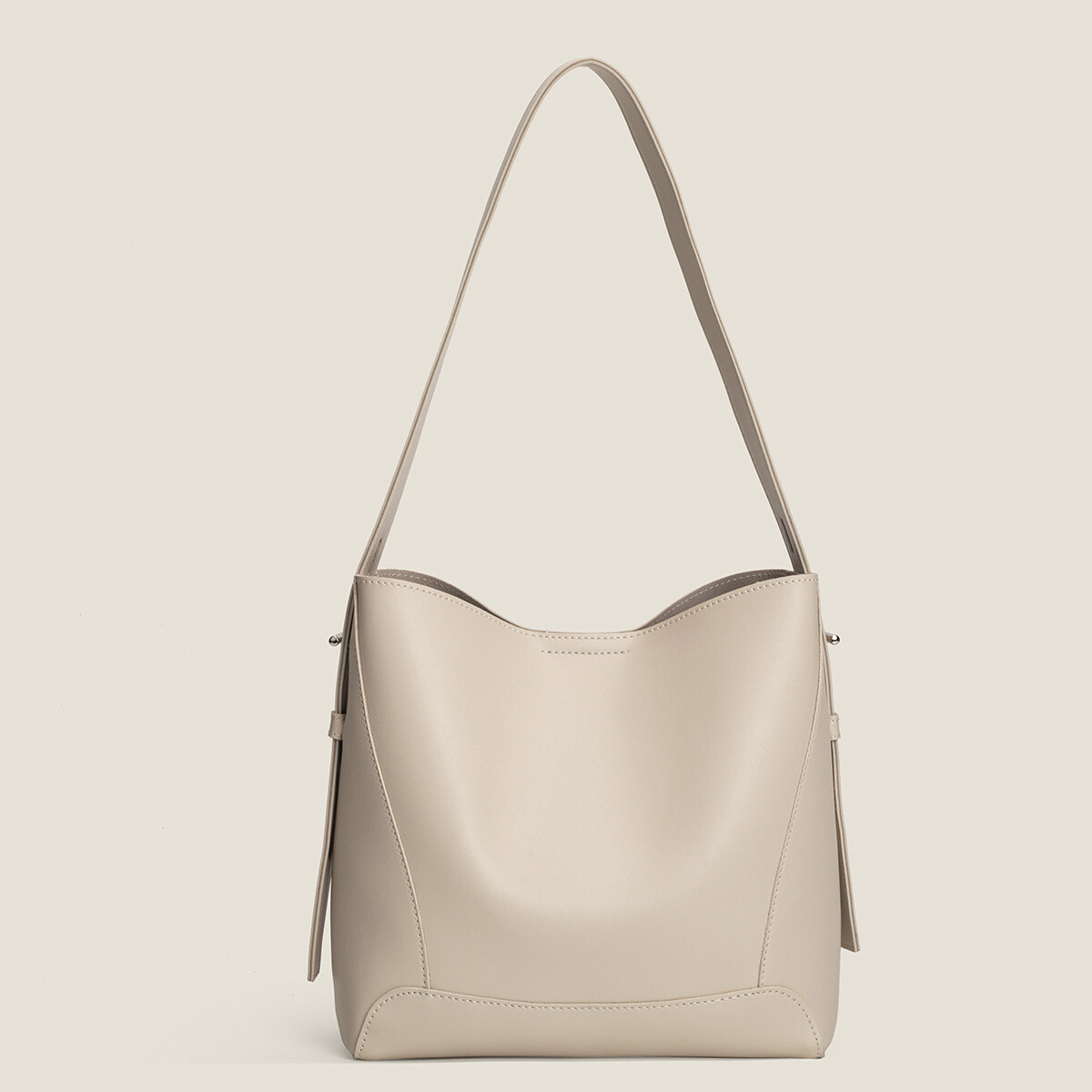 (Cream) Large Contemporary Pu Bucket Bag Featuring Soft Polyester ...