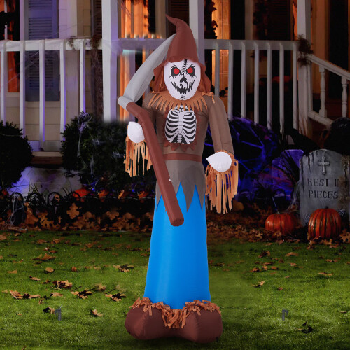 10ft Halloween Lighted Scarecrow Grim Reaper Inflatable with Scythe on ...