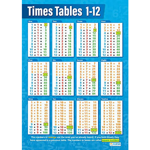 Times Tables | Maths Charts | Laminated Gloss Paper measuring 594 mm x ...