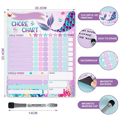 WERNNSAI Mermaid Chore Chart - Magnetic Reward Chart for Kids Girls ...