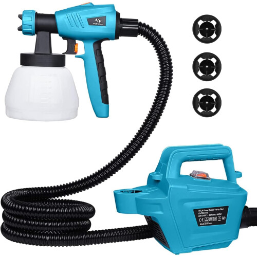 Electric HVLP Paint Spray Gun with 3 Nozzle Sizes, 3 Spray Patterns and ...
