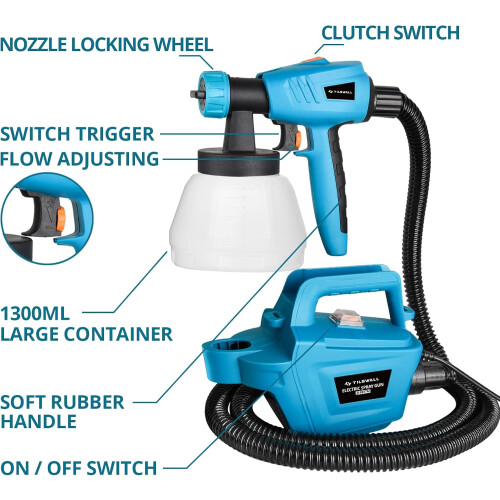 Electric HVLP Paint Spray Gun with 3 Nozzle Sizes, 3 Spray Patterns and ...