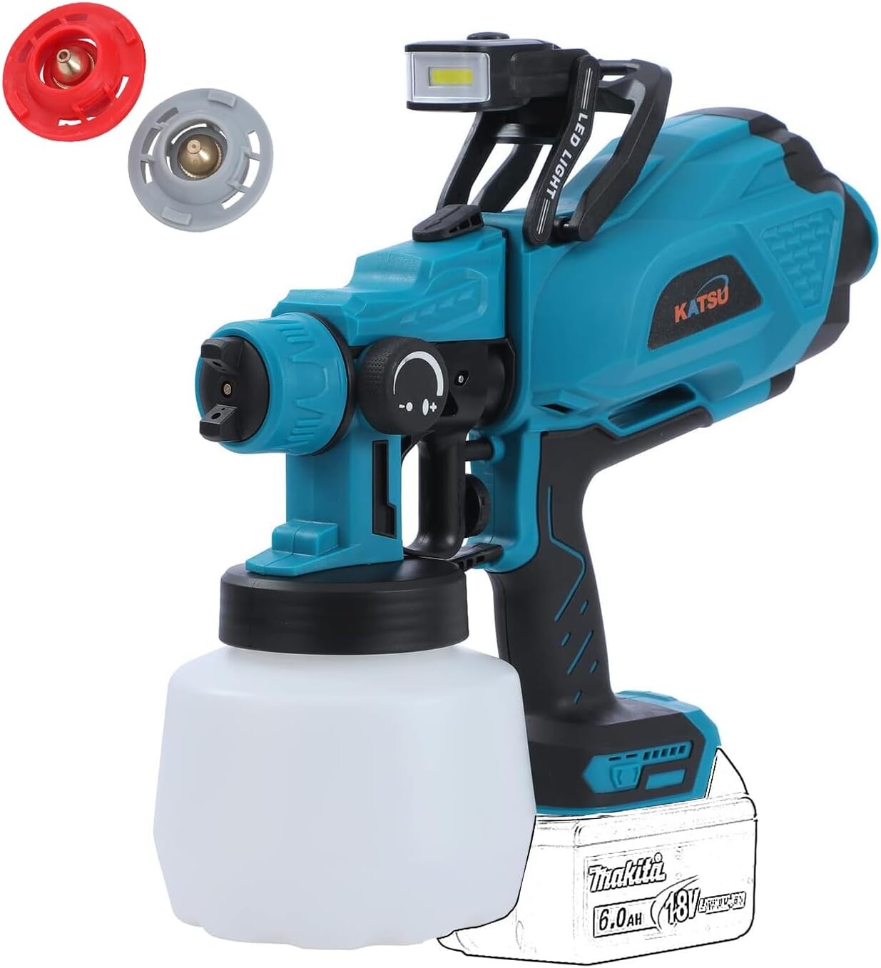 21V Cordless Spray Gun with LED Light and 3 Nozzles 1200ml Cordless ...