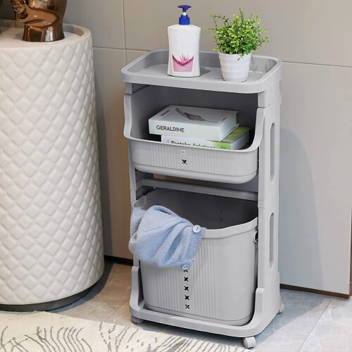 3-Tier Storage Rack Laundry Basket with Wheels on OnBuy