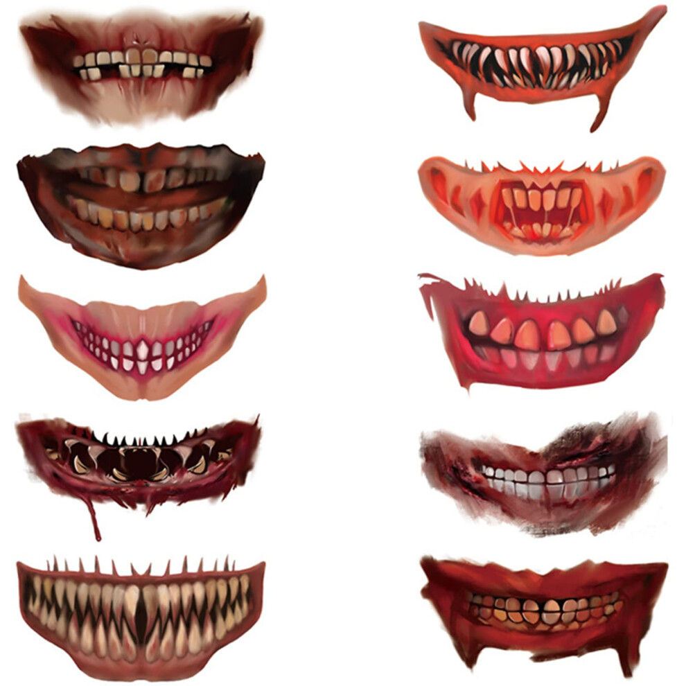 10Pcs Halloween Clown Horror Wound Temporary Tattoos，Halloween Scar ...