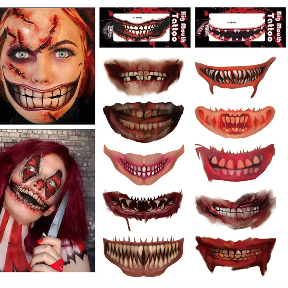 10Pcs Halloween Clown Horror Wound Temporary Tattoos，Halloween Scar ...