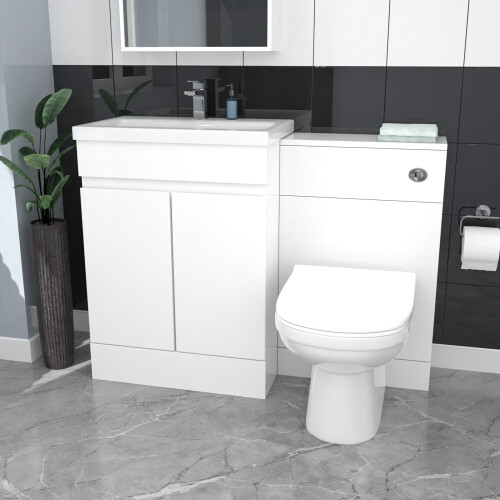 Nes Home White Floor Standing 600mm Vanity Unit 2 Door with WC Unit ...