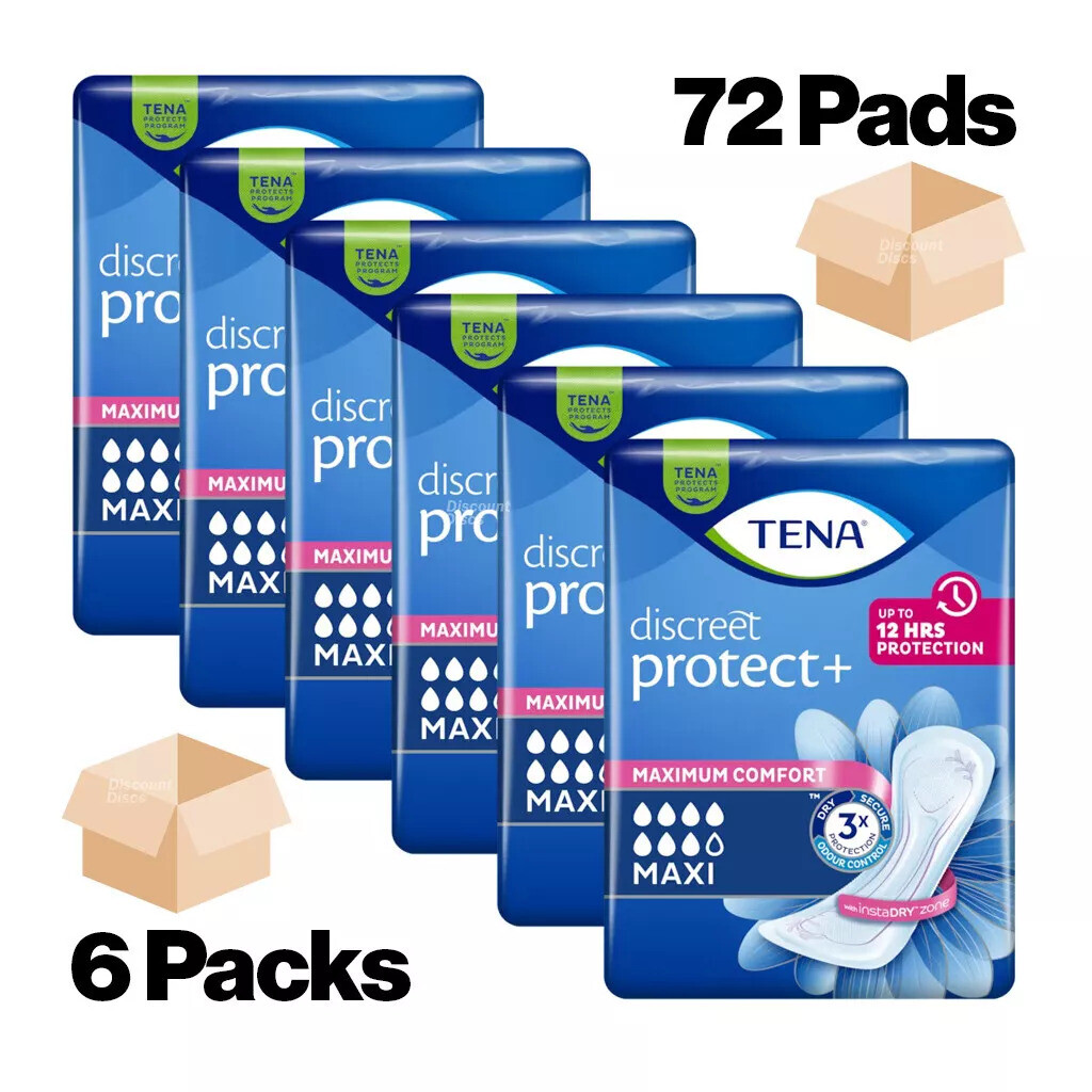 TENA Discreet Protect Maxi Incontinence Pads for Women - 72 Count, Up ...