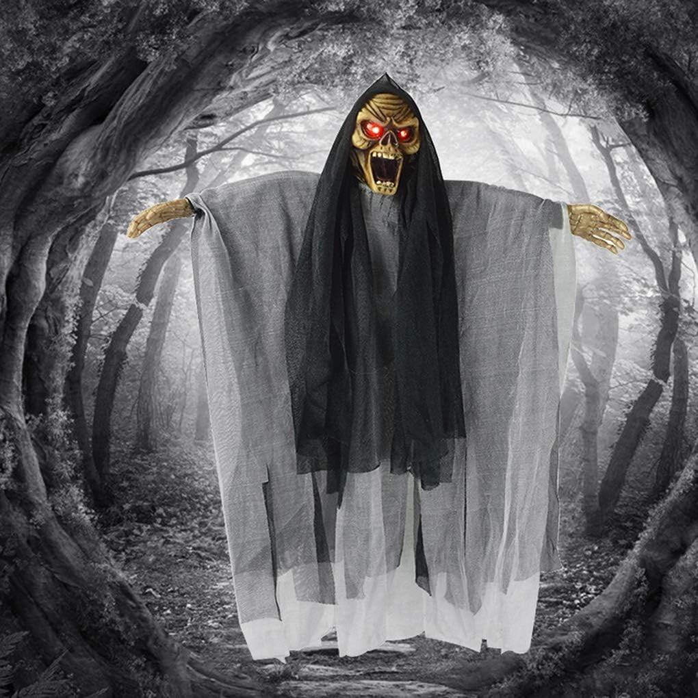 Halloween Hanging Ghost with LED Glowing Eyes and Creepy Shrilling ...