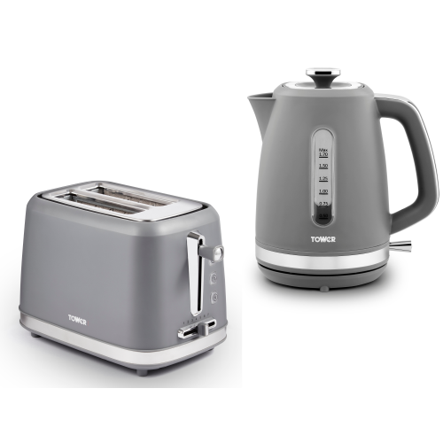 Tower Odyssey Grey Kettle & Toaster Matching Set Grey/Chrome Accents on ...