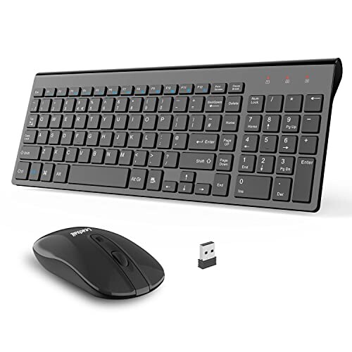 Slim Wireless Keyboard and Mouse Set, 2.4G Cordless QWERTY UK Layout ...