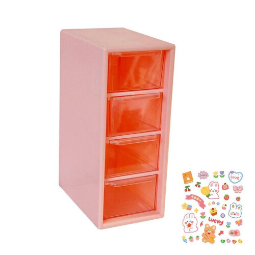 (pink) Desktop Organizer with 4 Drawers Storage Cabinet Organizer Mini ...