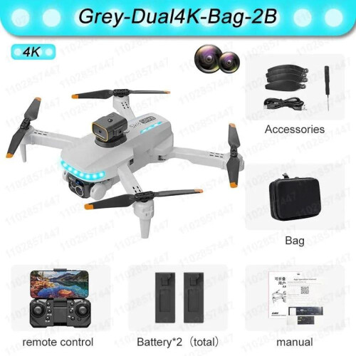 (Dual 4K 2B, Grey) P14 Max Drone 8K HD GPS Professional UAV Intelligent Obstacle Avoidance ...