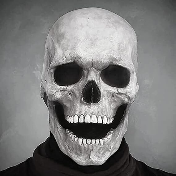 (White Mask) Halloween Mask Full Head Skull Mask Mouth Mobile Skull ...