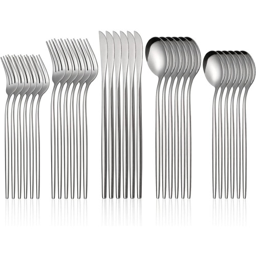 30 PCS Flatware Set with Steak Knife, Spoon and Fork, Stainless Steel ...