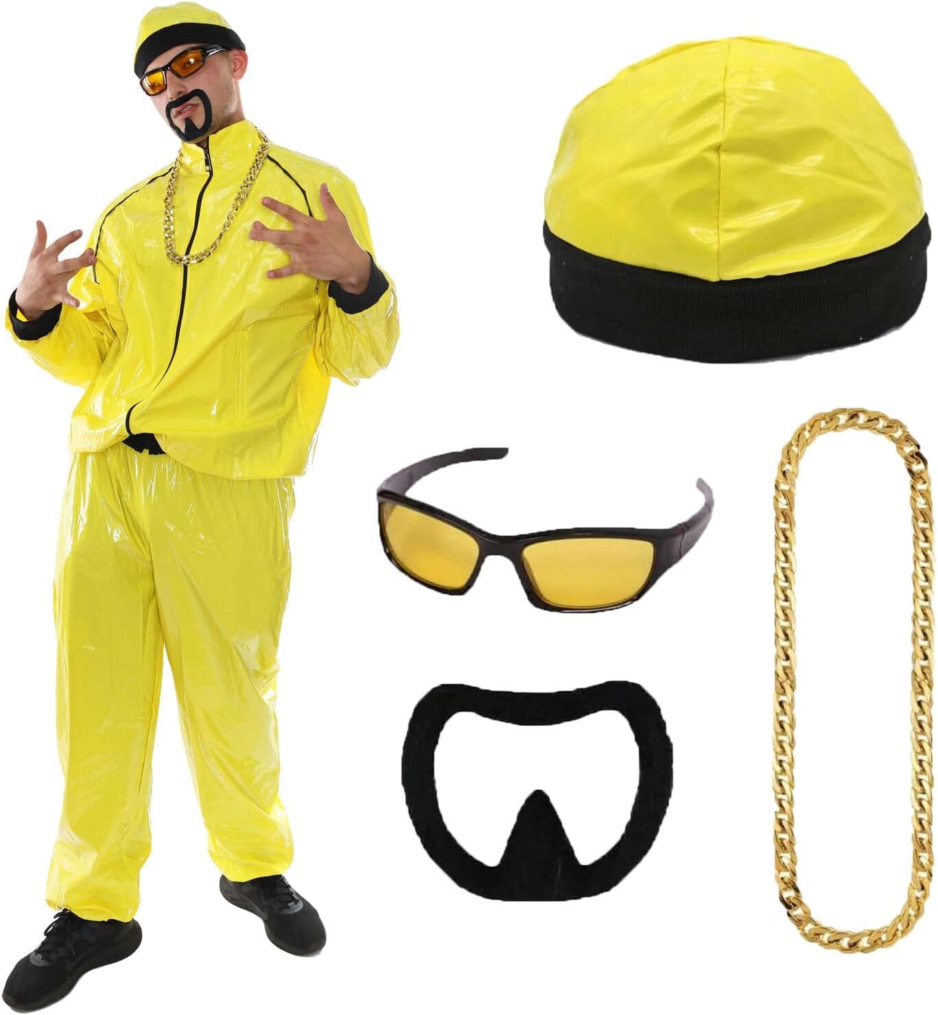 (M) 90s Celebrity Costume - Adults Yellow & Black Shell Suit + Matching ...