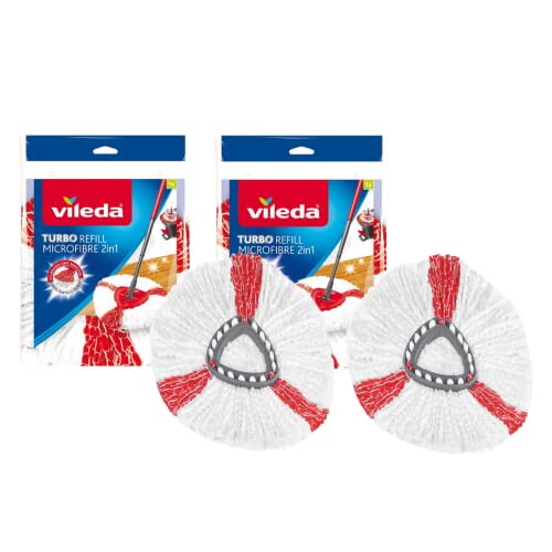 Vileda Turbo 2in1 Spin Mop Refill, Pack of 2 Turbo 2in1 Mop Head Replacements, Fits all Vileda ...