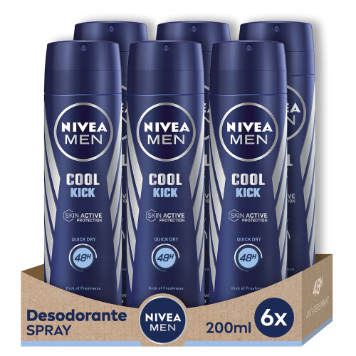 Cool Kick Spray Pack of 6 (6 x 200 ml), Men's Deodorant with a Stroke ...