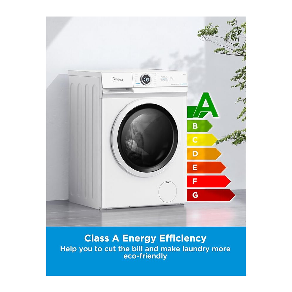 Midea MF10EW90BA Freestanding Washing Machine - 9kg, 1400 RPM, A-Class ...