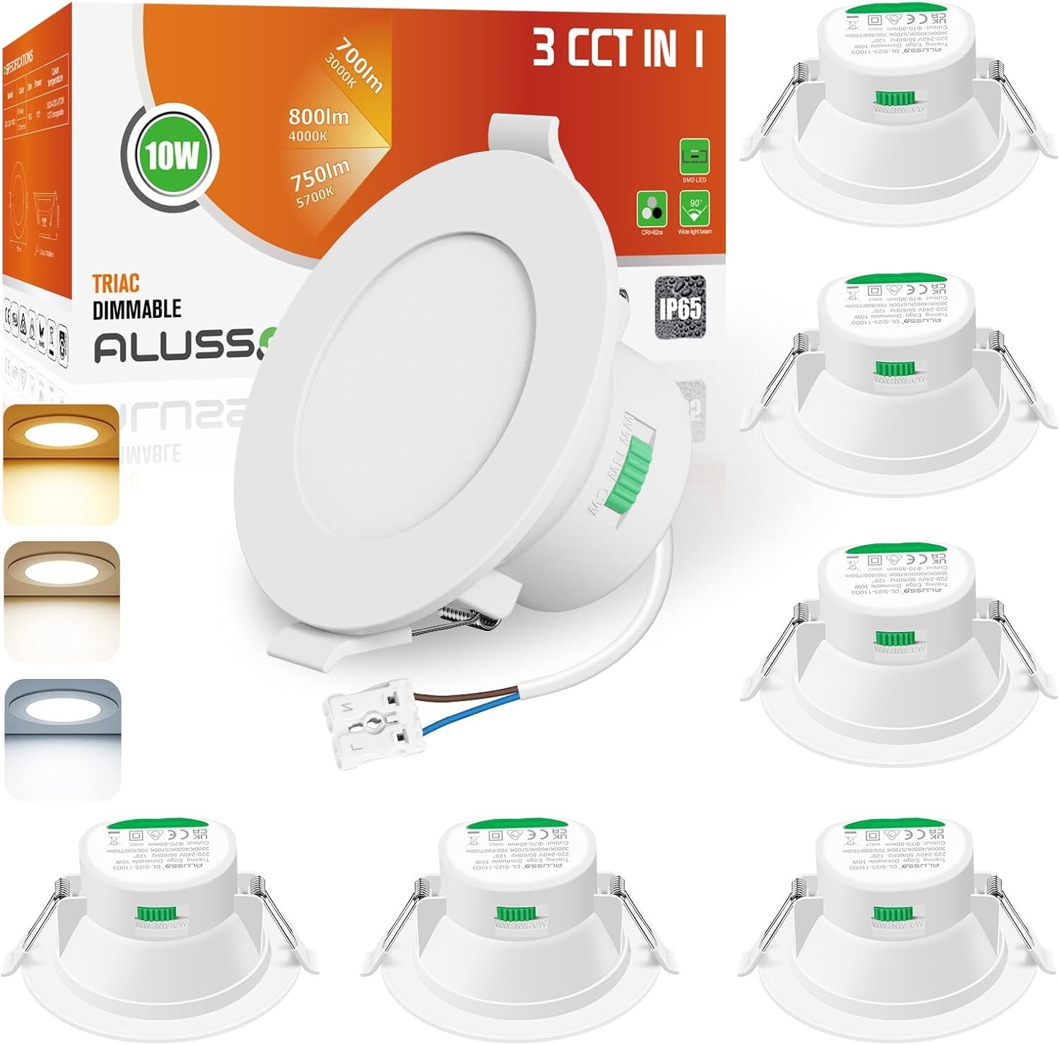 (IP65, 6 Pack, 10w White - Diameter 95mm, Cutout 70-80mm) LED Downlight ...