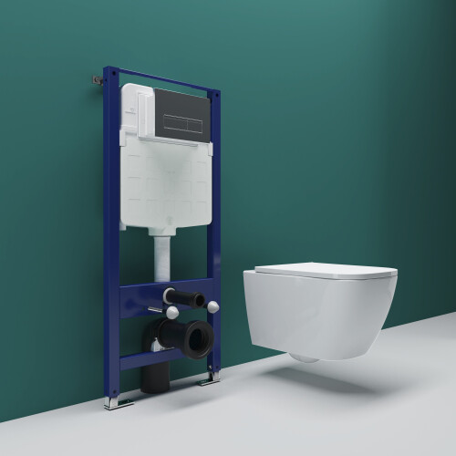 AICA Square Rimless Wall Hung Toilet Pan&Cistern Frame&Soft Close Seat ...