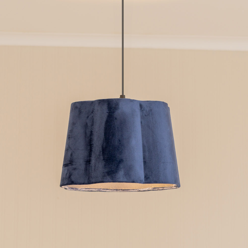 ValueLights Amy Navy Blue Velvet Scallop Shape Lamp Shade and LED Bulb ...