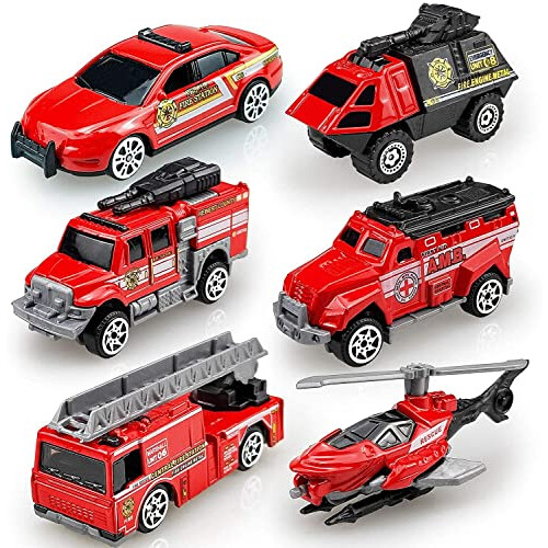 Tcvents 6 Pack Diecast Fire Rescue Truck Vehicles Set, Alloy Metal Fire ...