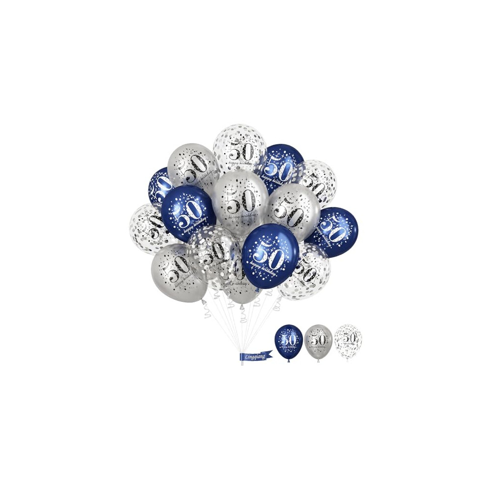 Happy 50th Birthday Balloons Navy Blue Silver, 15 Pieces 50th Birthday ...