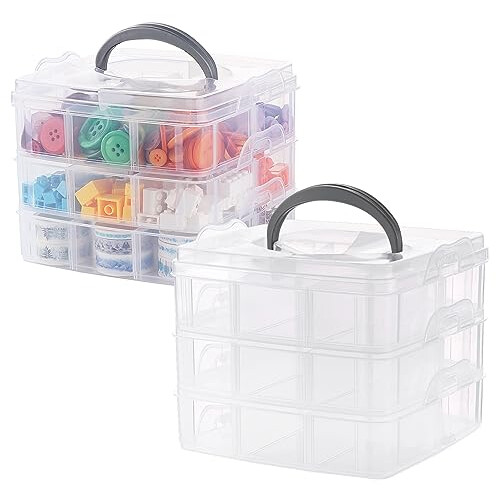ilauke 2 Pcs Craft Storage Box, 6 Tier Transparent Craft Box with 36 ...