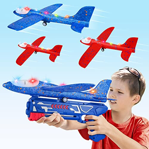 Led Glider Plane with Launcher Gun, Foam Catapult Airplane Flying Toy ...