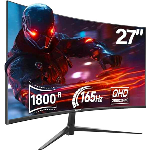 Gawfolk 2K 165Hz Curved Monitor, 27 Inch QHD 2560x1440p 144Hz Gaming Monitor with AMD FreeSync ...