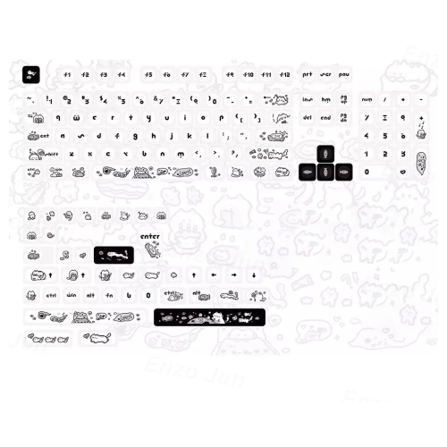 Keycap Keyboard Black White Cat 140 Keys Profile Cute Switch Theme ...