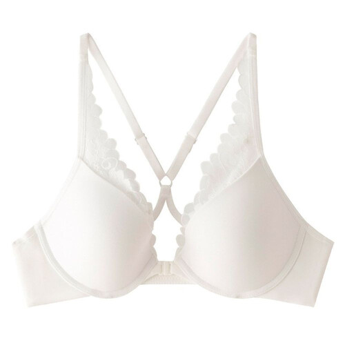 (White, 32A/70A) Front button beautiful back lace bra with underwire ...