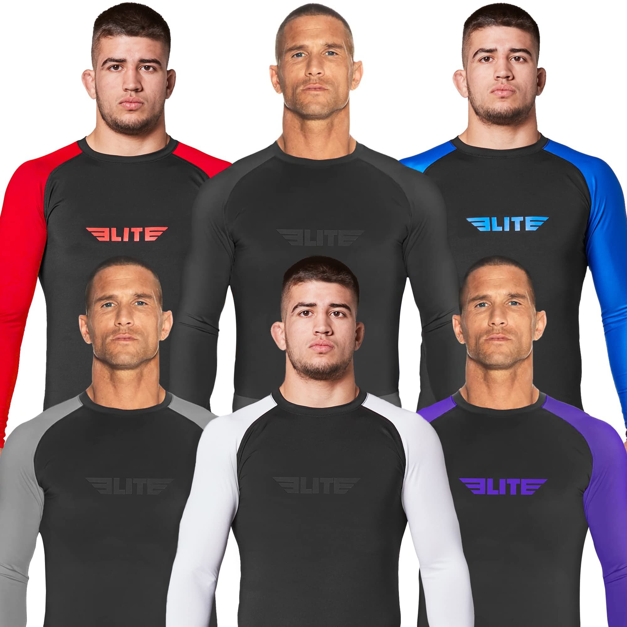 Elite Sports Men's Jiu Jitsu BJJ Rash Guard Long Full Sleeve ...