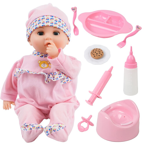 Toy Choi's 16 Inch Interactive Baby Doll Pink - Crying Talking Feeding ...