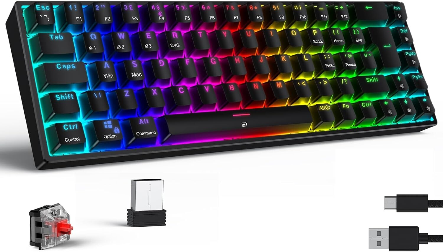Wireless Gaming Keyboard Mechanical RGB UK Layout TKL 65% Flip Anti ...