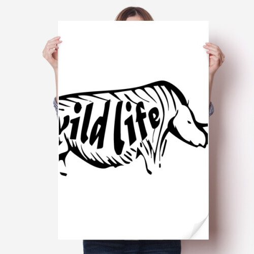 Black Animal Rhinoceros Outline Natural Sticker Decoration Poster ...