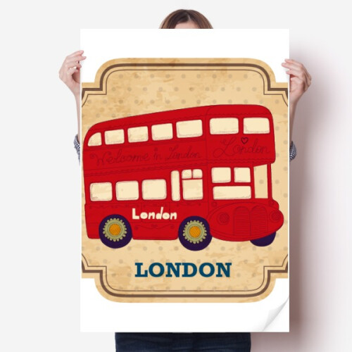 UK London Double-decker Bus Stamp Sticker Decoration Poster Playbill ...