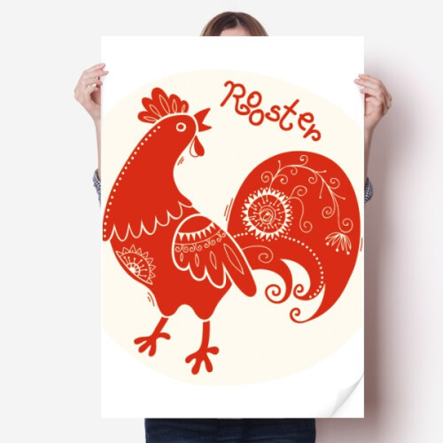 Year Of Rooster Animal China Zodiac Red Sticker Decoration Poster ...