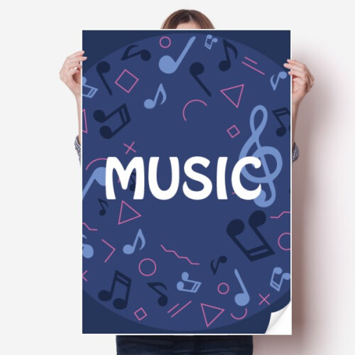 Round-Shaped Music Note Dark Blue Sticker Decoration Poster Playbill ...