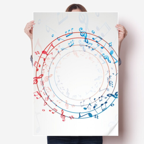Round-Shaped Red Blue Music Notes Sticker Decoration Poster Playbill ...