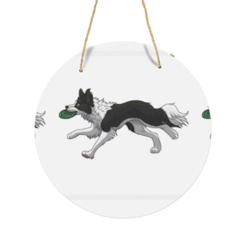 (Running Black Border Collie With Frisbee=4262) Round Metal Sign ...